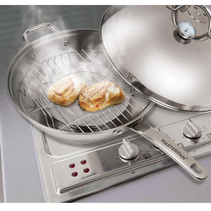 MASTERPAN 4-in-1 Multi-Use Smoker Wok With Stainless Steel Lid, 13 MASTERPAN 4-in-1 Multi-Use Smoker Wok With Stainless Steel Lid, 13